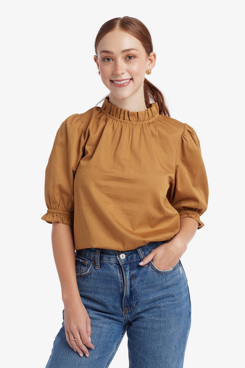 Mustard Ruffle Neckline Top | Sweet Salt Clothing
