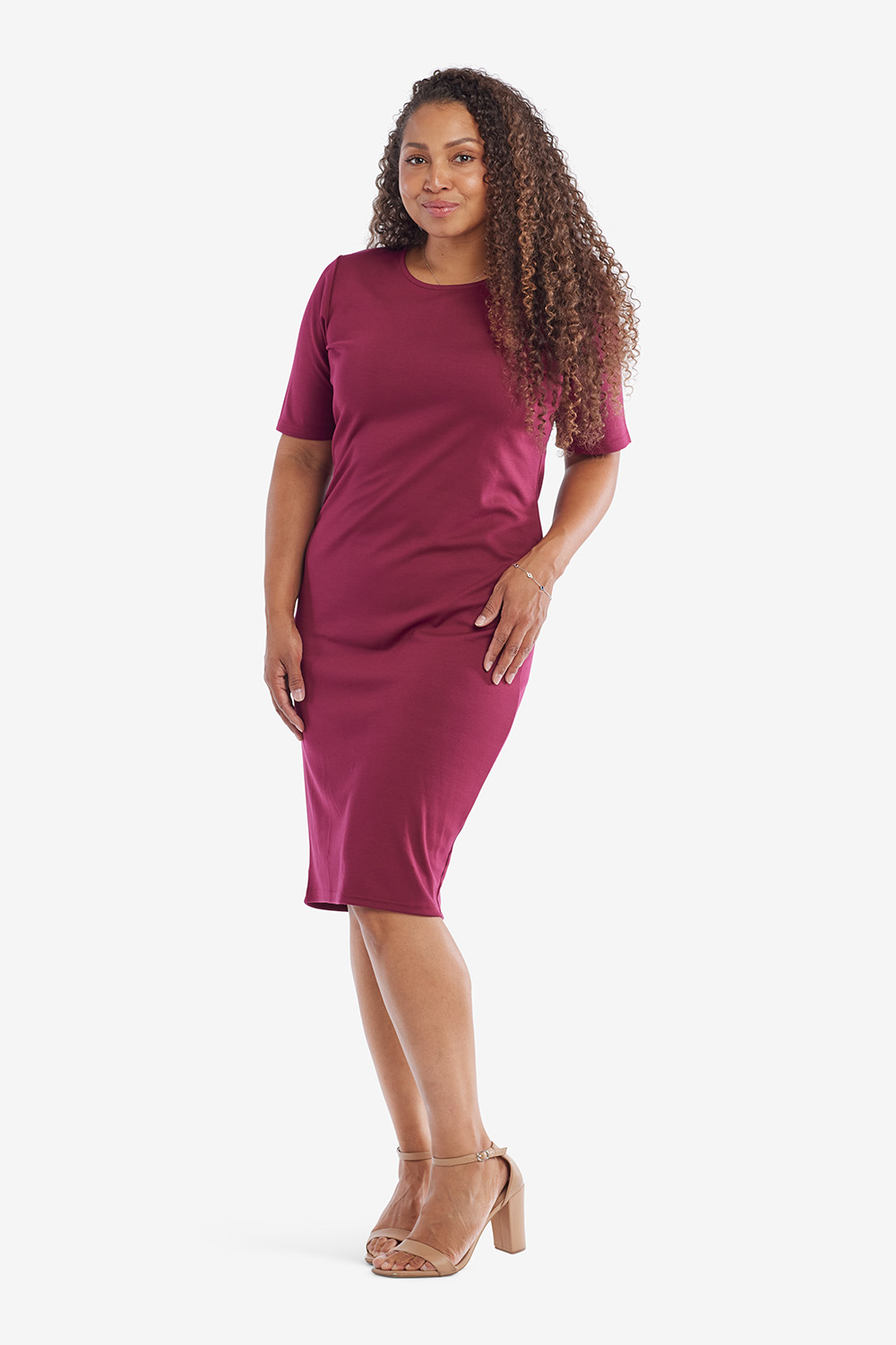 Maroon Crew Neck Midi Dress - Erin Dress | Sweet Salt Clothing